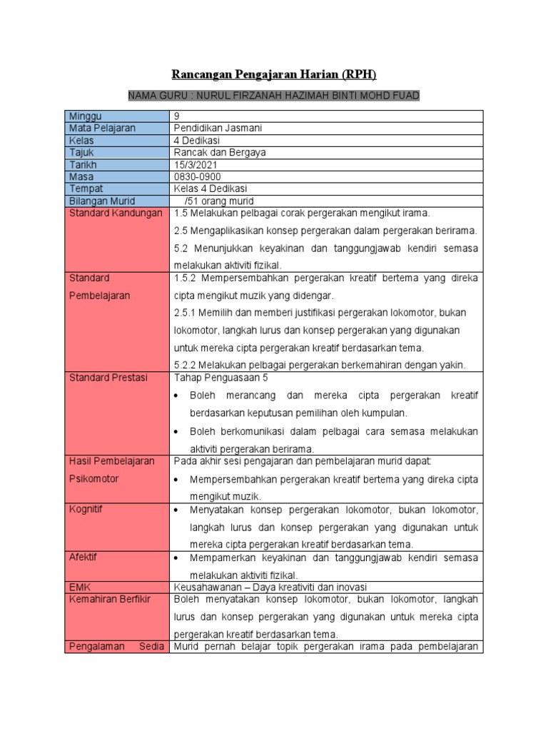 M9 RPH PJ Tahun 4D | PDF