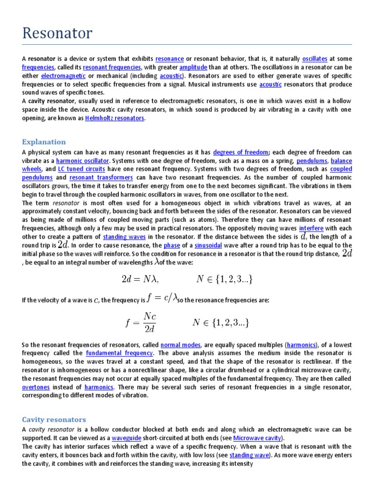 Resonator | PDF | Resonance | Mirror