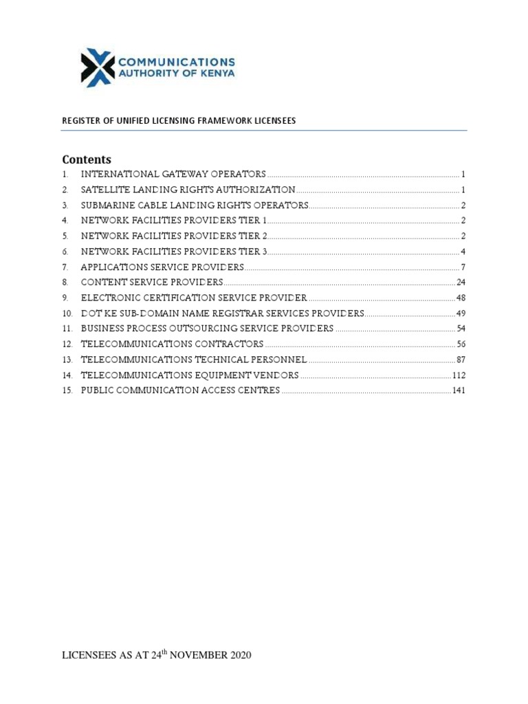 Register of Unified Licensing Framework Licensees February 2021 | PDF ...