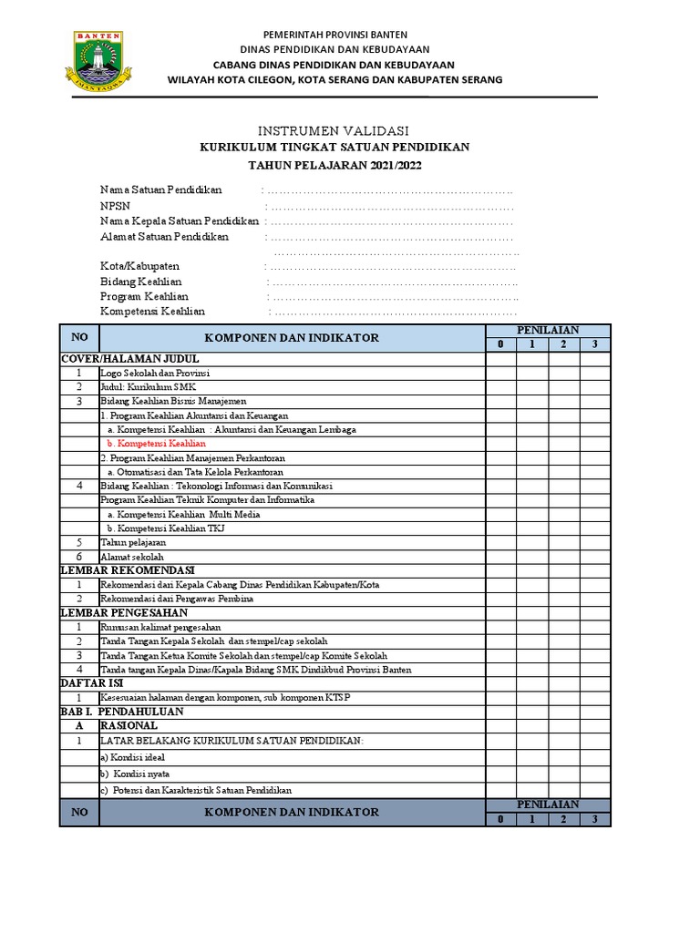 Instrumen Validasi KTSP SMK 2021 - 2022 | PDF | Karier & Perkembangan | Bisnis