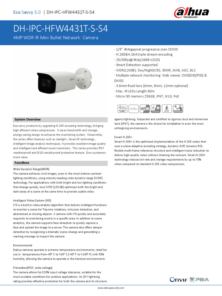 DH-IPC-HFW4431T-S-S4: 4MP WDR IR Mini Bullet Network Camera | PDF ...
