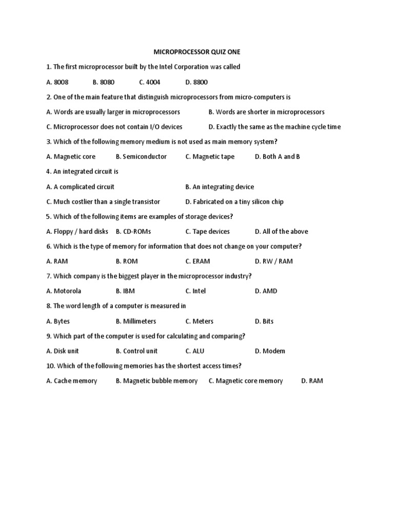 Microprocessor Quiz Questions | PDF | Computer Data Storage ...