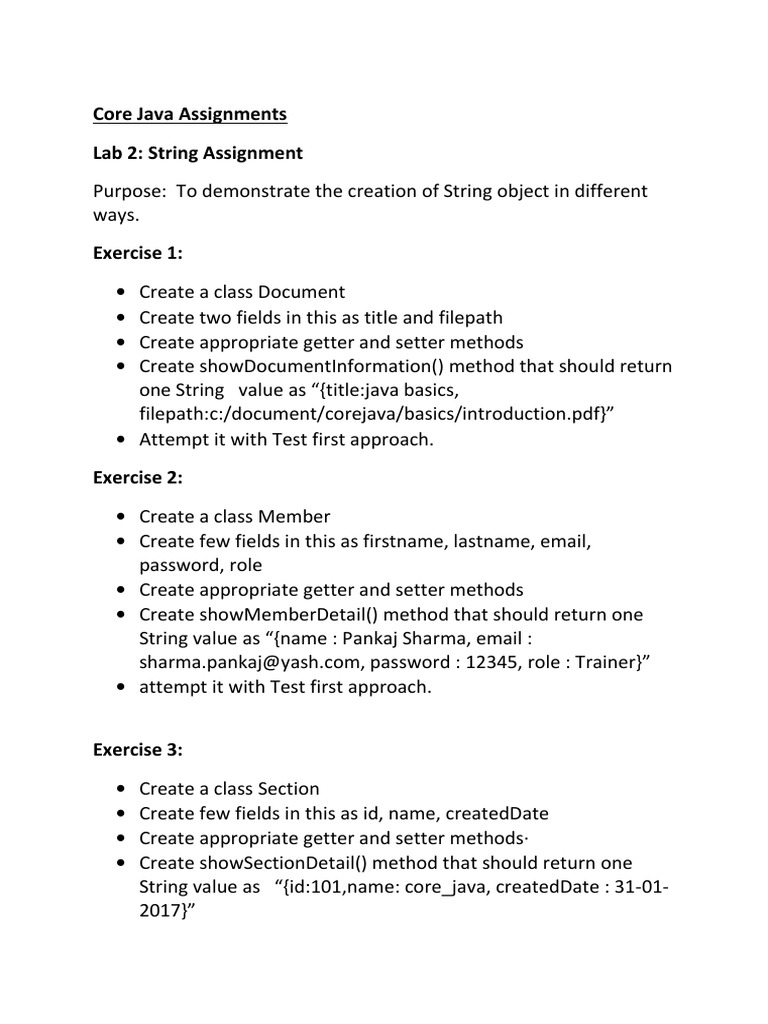 Core Java Assignments Lab 2: String Assignment | PDF | String (Computer Science) | Object ...