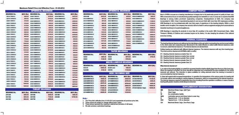 ARB Eastern New Price List MAY 2012 | PDF | Bearing (Mechanical ...