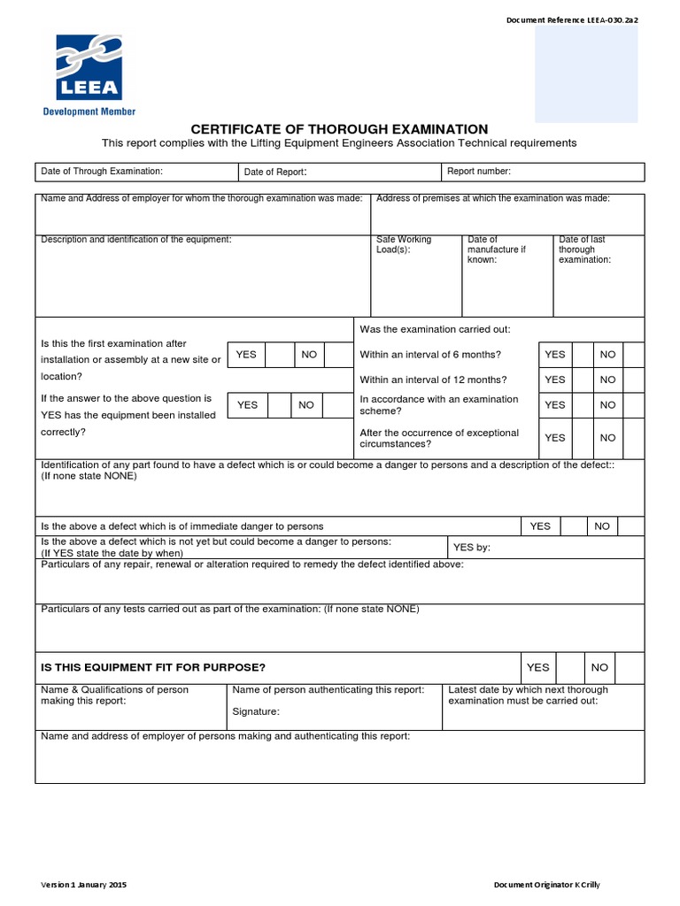 LEEA Certificate of Thorough Examination | PDF | Business