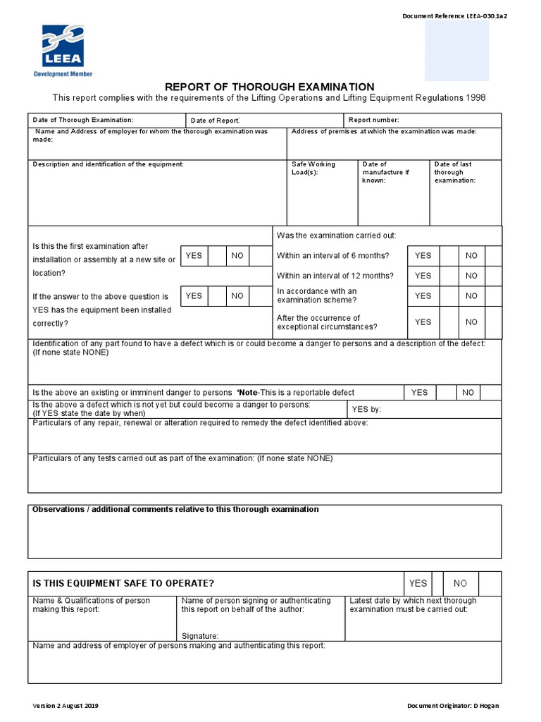 LEEA Report of Thorough Examination | PDF | Safety | Business