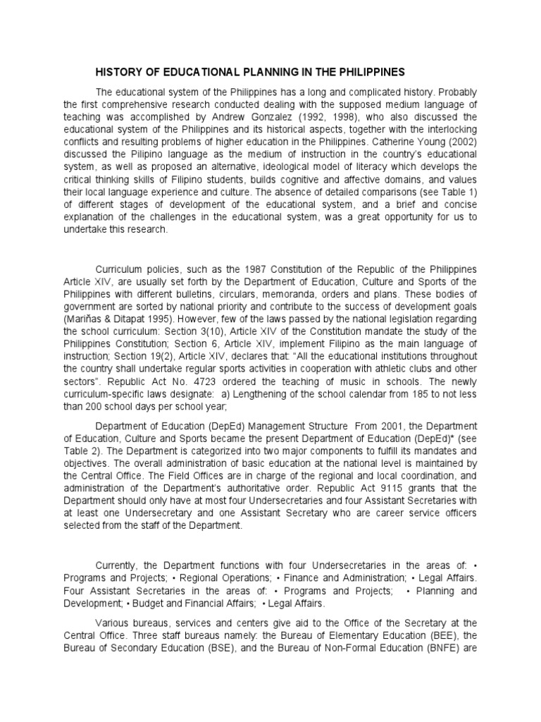 History of Educational Planning in The Philippines | PDF | Schools ...