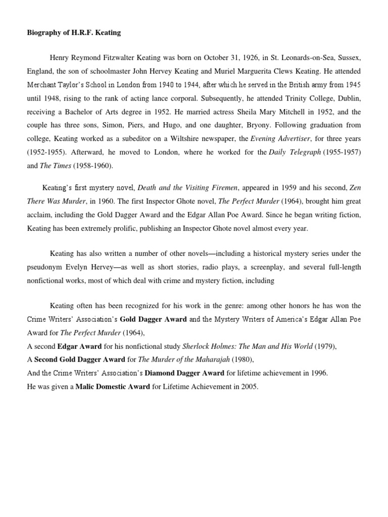 Introduction About The Author H.R.F. Keating | PDF
