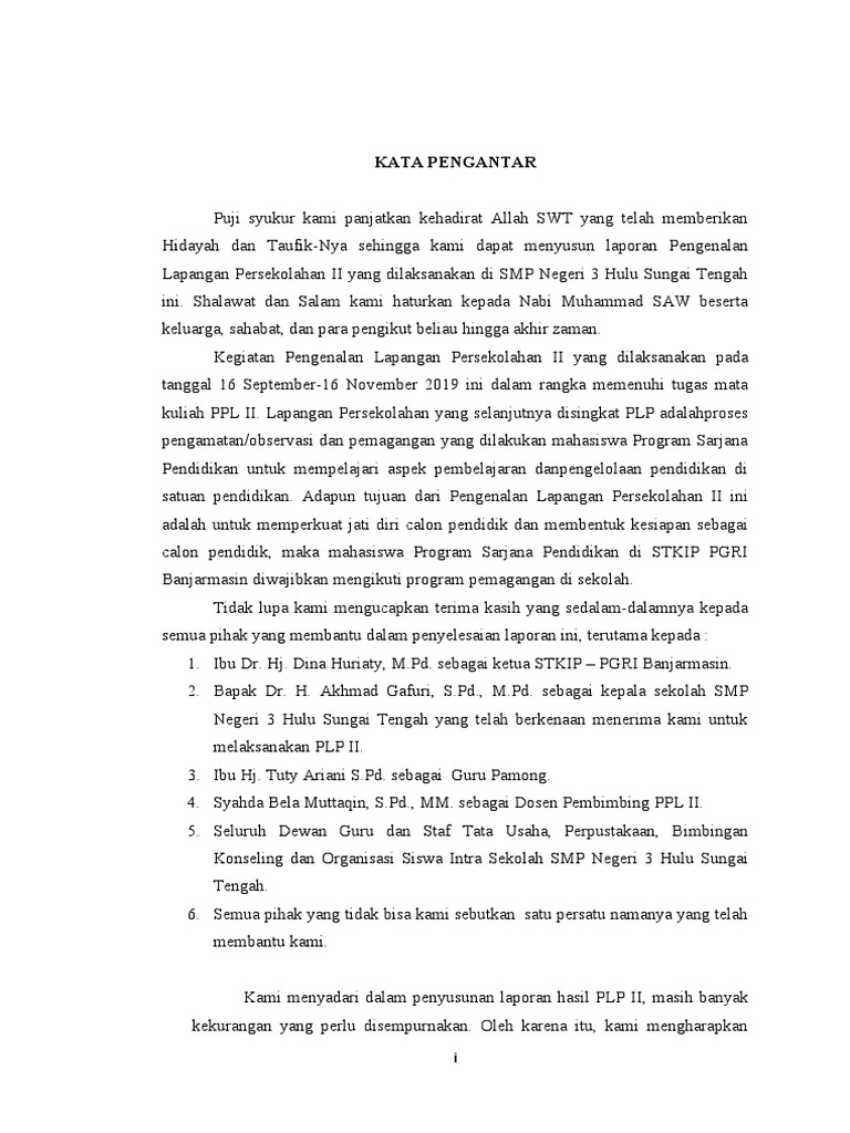 Kata Pengantar & Daftar Isi PLP 2 | PDF