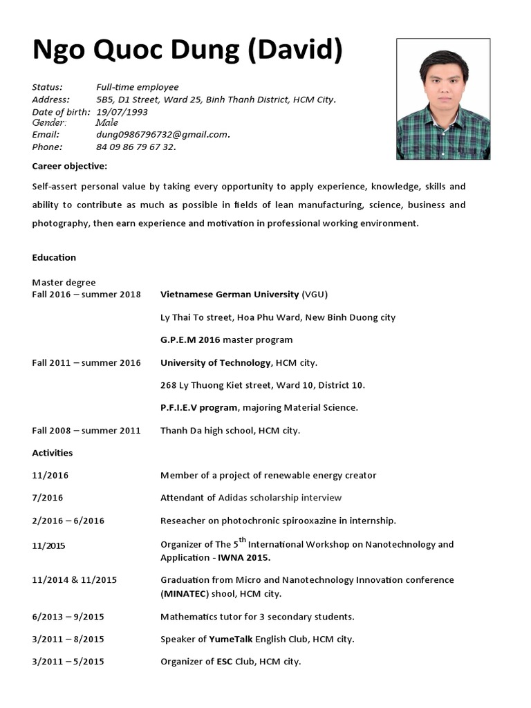 Ngo Quoc Dung: Resume Overview | PDF | Art