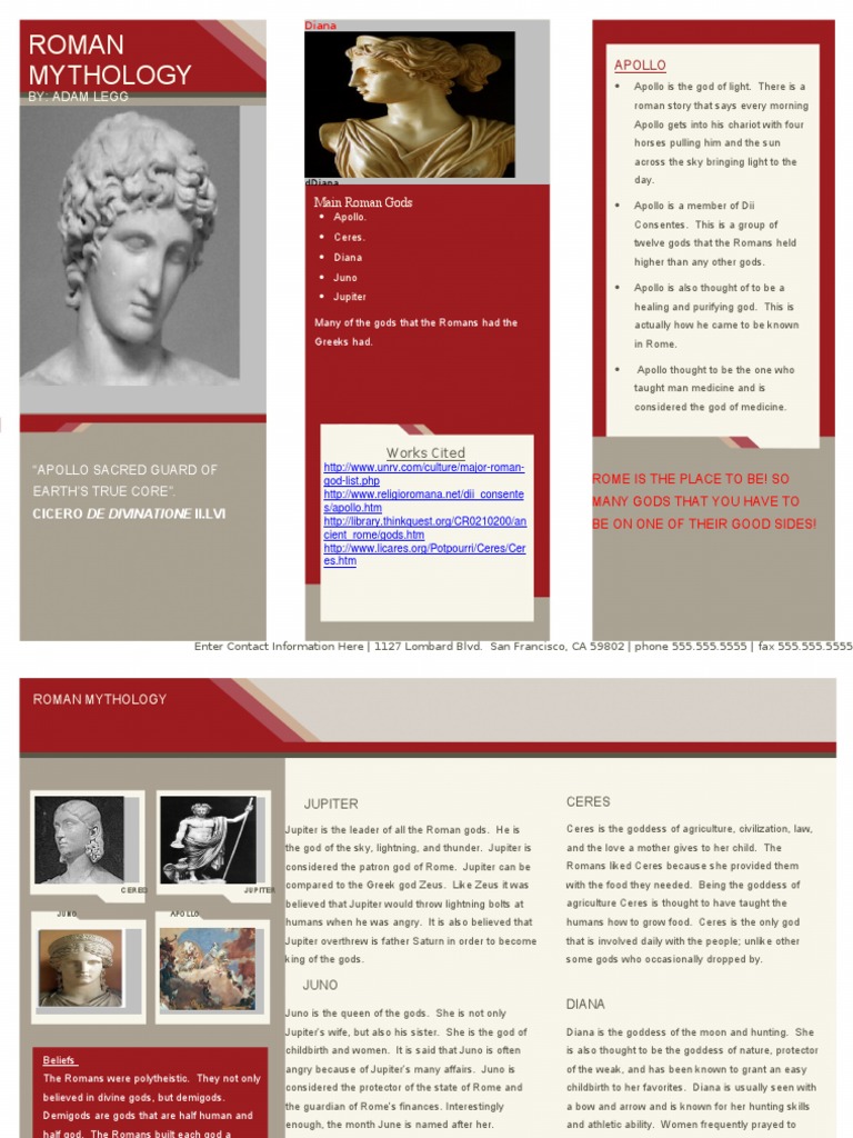 Roman Mythology Brochure | PDF | Jupiter (Mythology) | Apollo