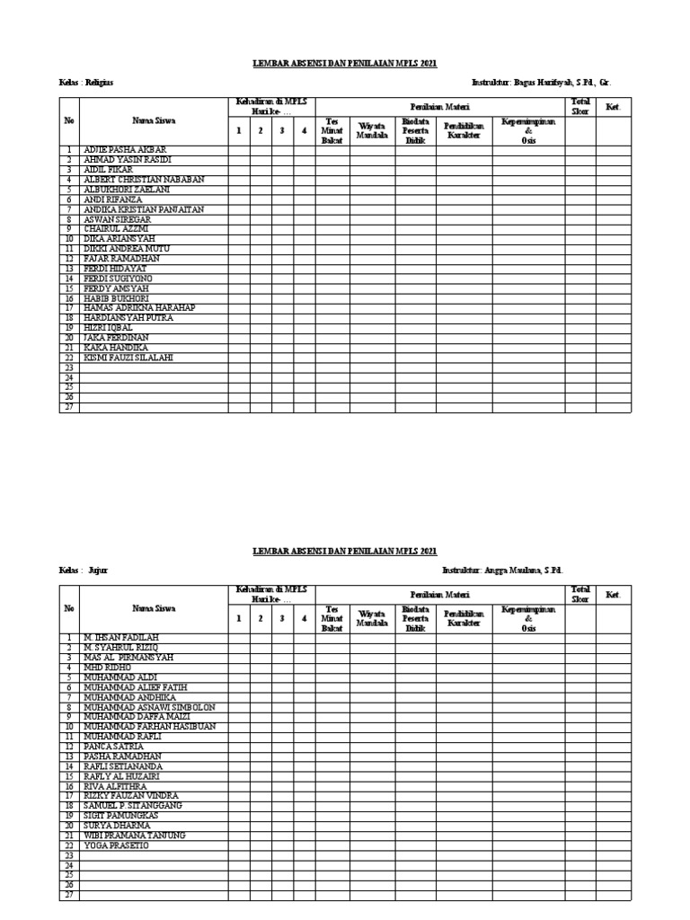 Lembar Absensi Dan Penilaian MPLS | PDF