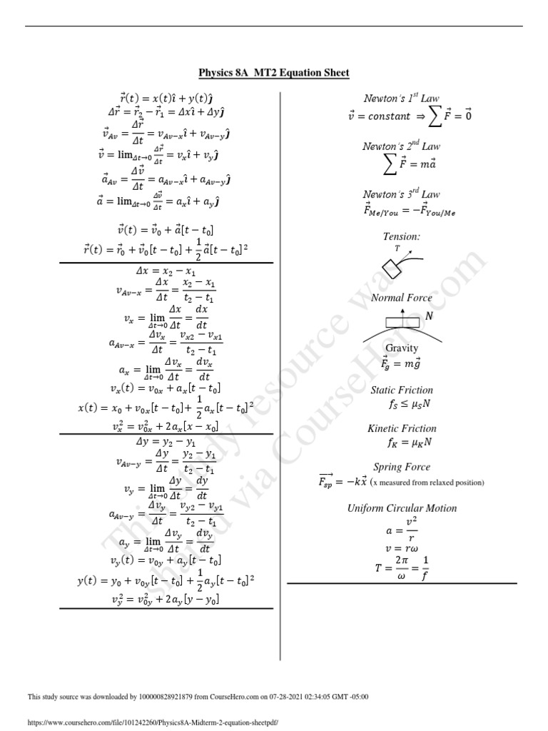 This Study Resource Was: Physics 8A MT2 Equation Sheet | PDF | Rotation ...