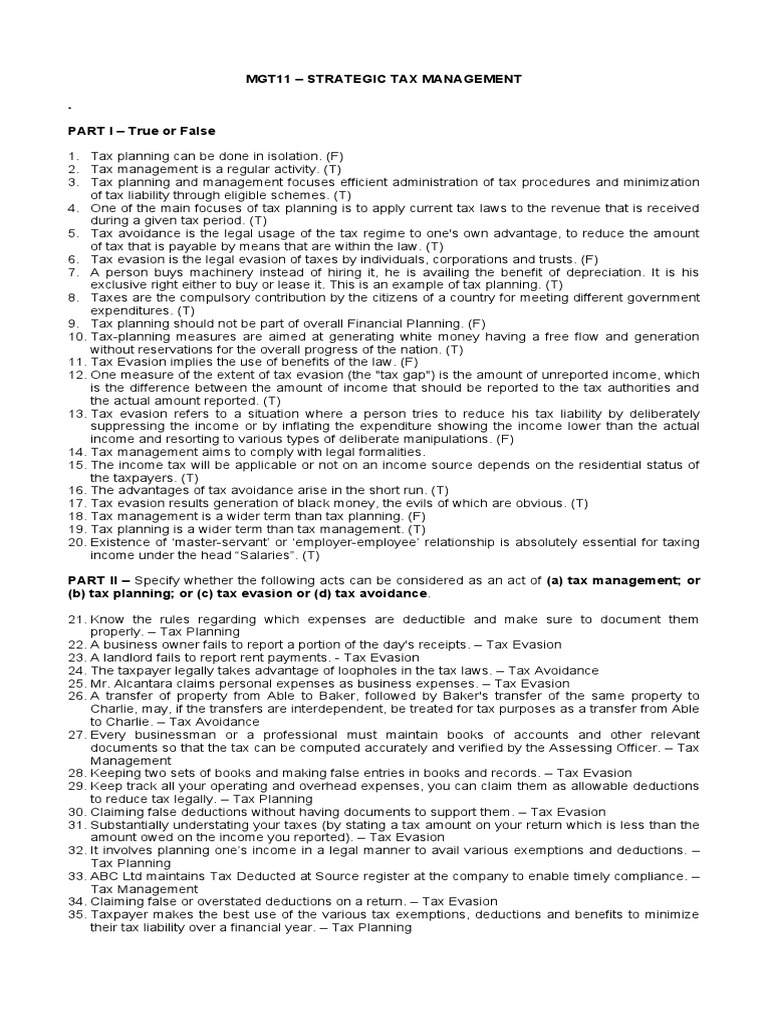 Mgt11 - Strategic Tax Management | PDF | Tax Deduction | Tax Avoidance