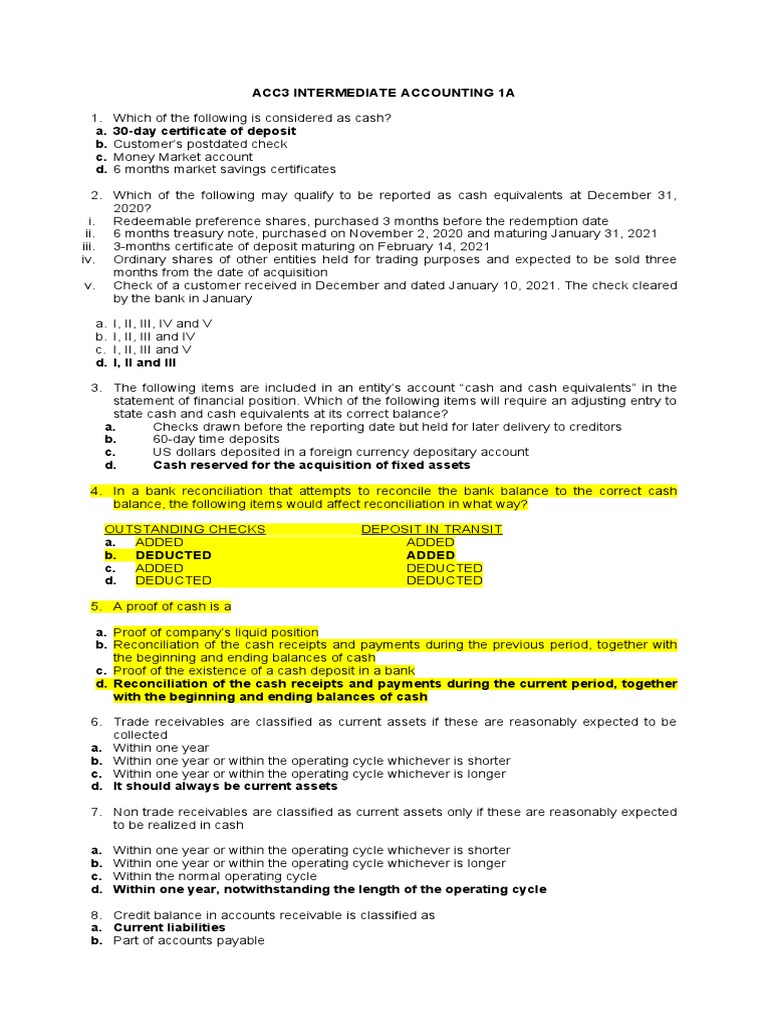 Acc3 Intermediate Acctg 1a | PDF | Inventory | Deposit Account
