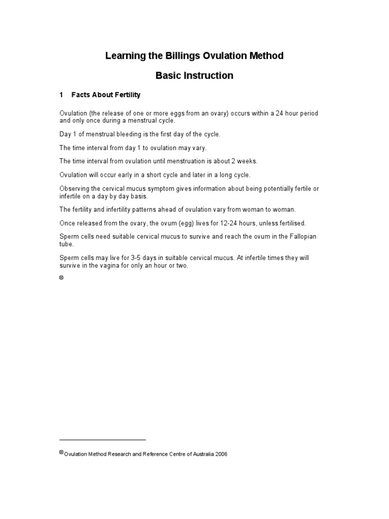 Learning the Billings Ovulation Method - Basic Instruction | Menstrual ...