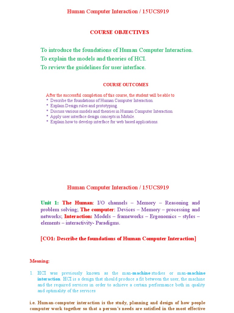 To Introduce The Foundations of Human Computer Interaction. To Explain ...