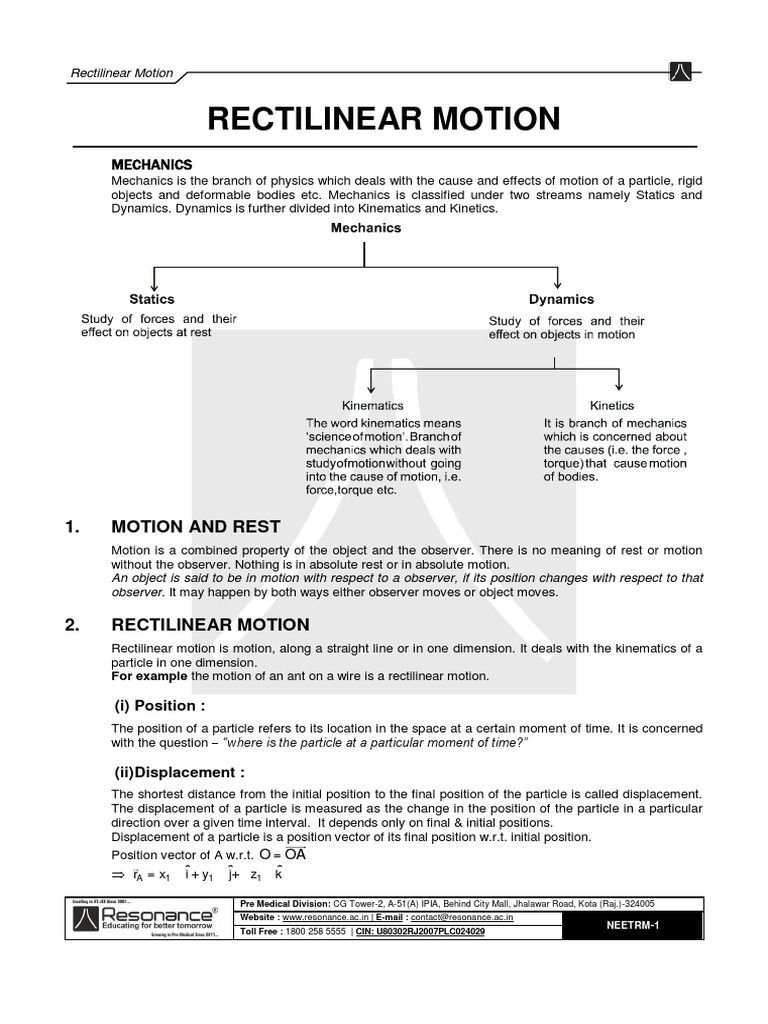Rectilinear Motion Theory | PDF | Acceleration | Velocity