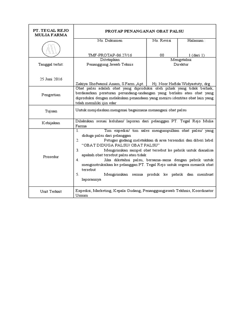 06.27 Protap Penanganan Obat Palsu | PDF | Kesehatan Holistik