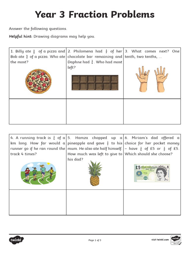 Year 3 Fraction Problems Activity Sheet | PDF | Business