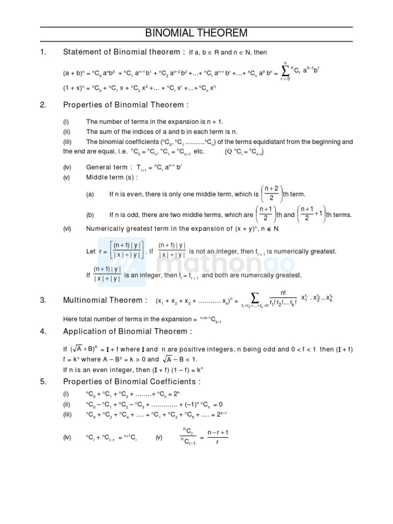 Statement of Binomial Theorem | PDF | Discrete Mathematics | Mathematical Objects