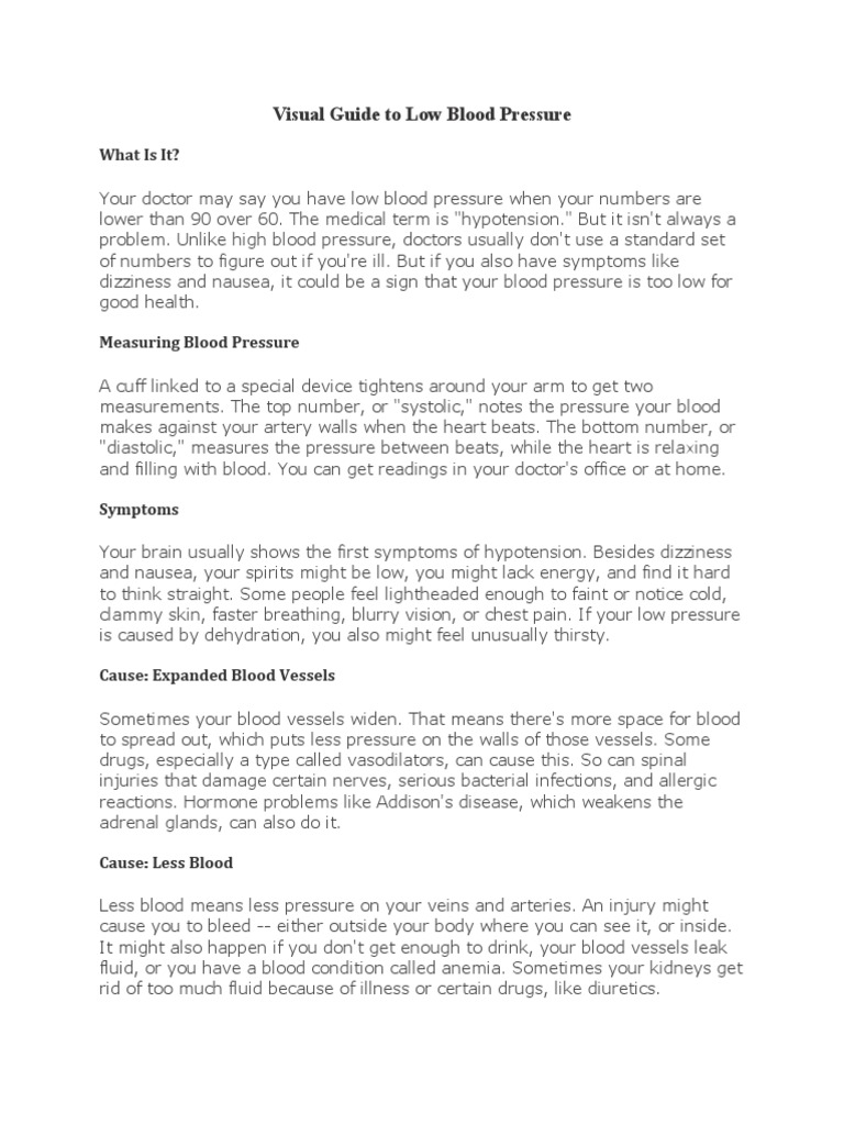 Visual Guide To Low Blood Pressure | PDF | Blood Pressure | Heart