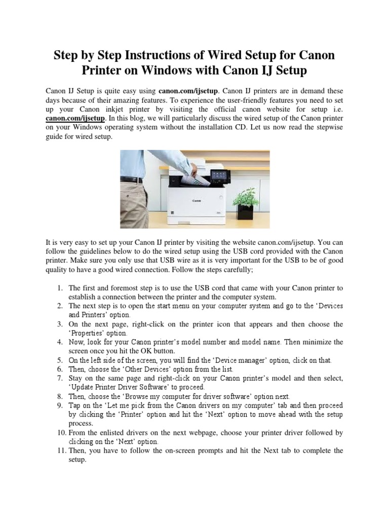 Step by Step Instructions of Wired Setup For Canon Printer On Windows ...