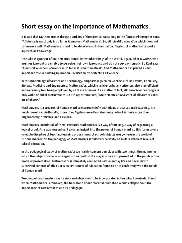 Short Essay On The Importance of Mathematics - Docx4njkj | PDF ...