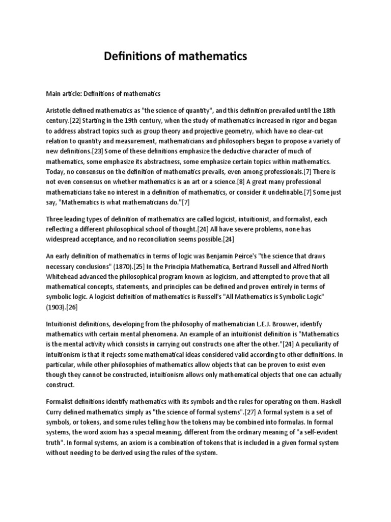 Definitions of Mathematics | PDF | Teaching Mathematics | Mathematical ...