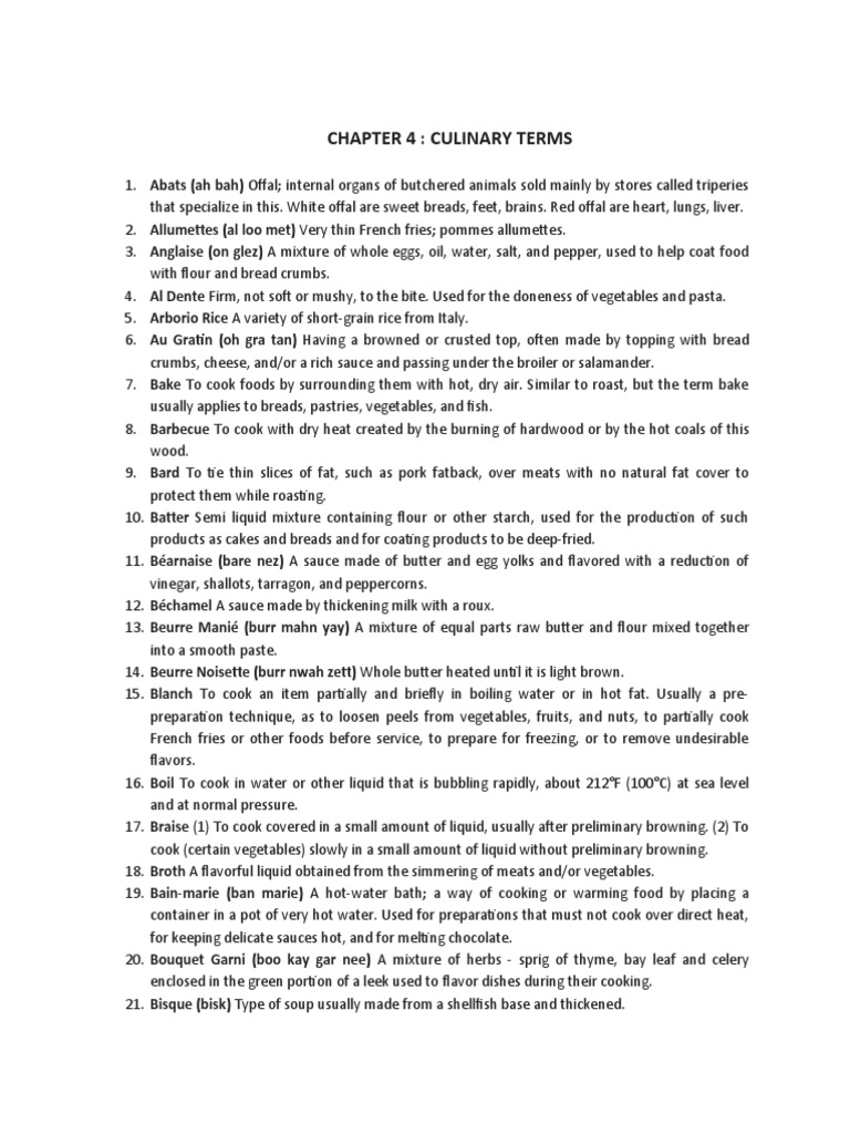 Chapter 4: Culinary Terms | PDF | Baking | Cooking