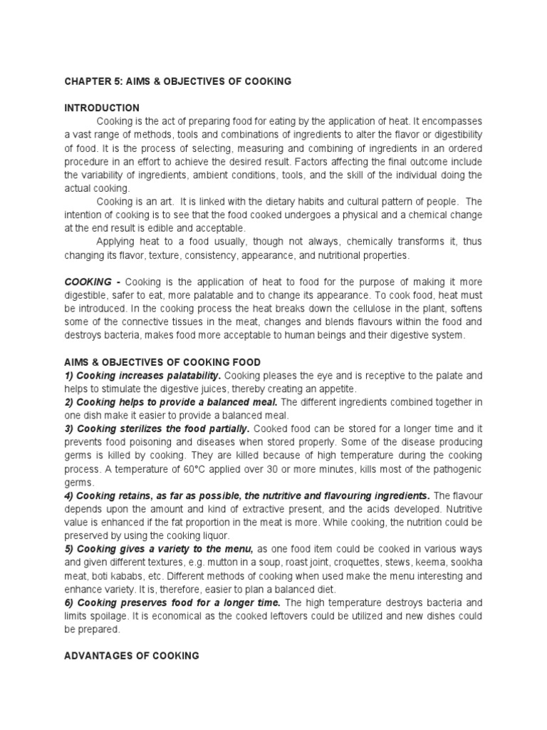 Aims & Objects of Cooking Food | PDF | Cooking | Foods