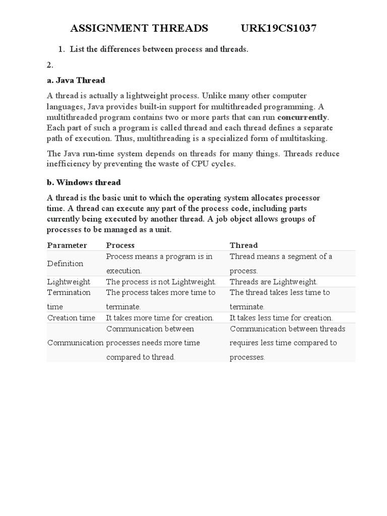 Assignment Threads Urk19Cs1037: A. Java Thread | PDF