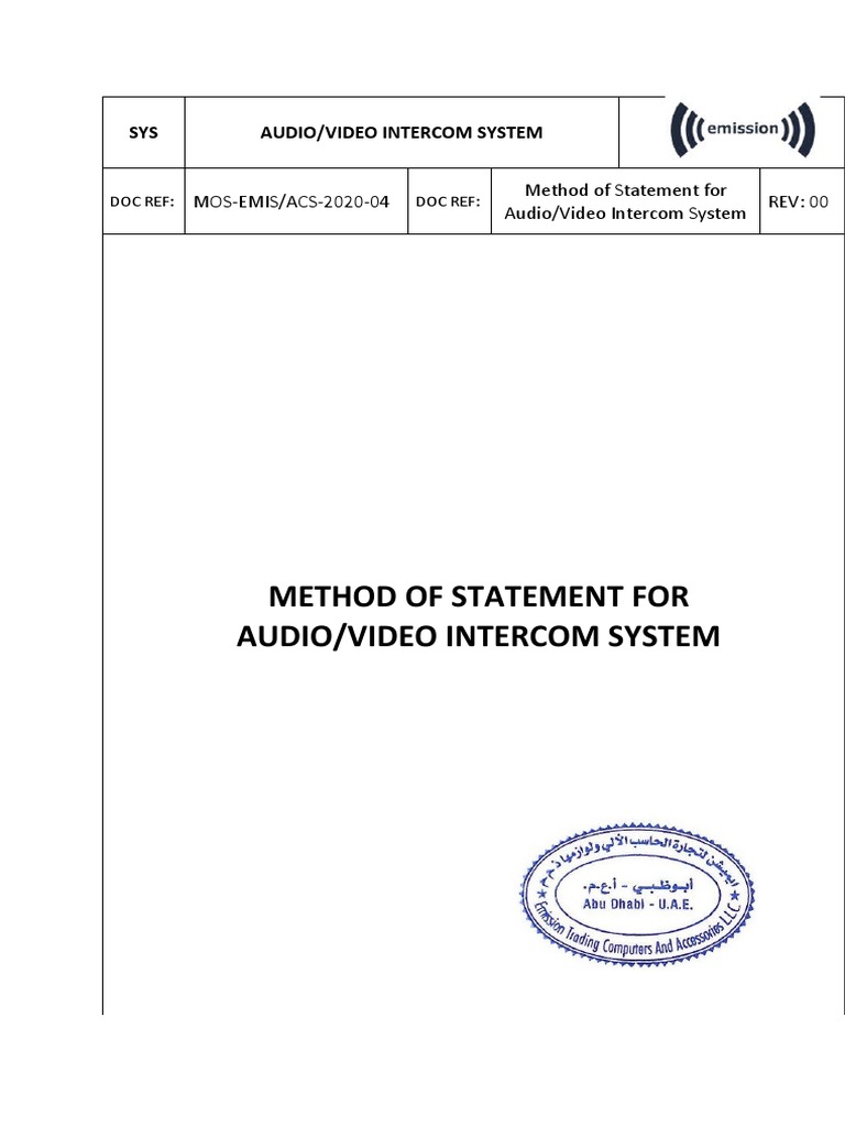 Method Statement - Intercom | PDF | Access Control | Electrical Connector
