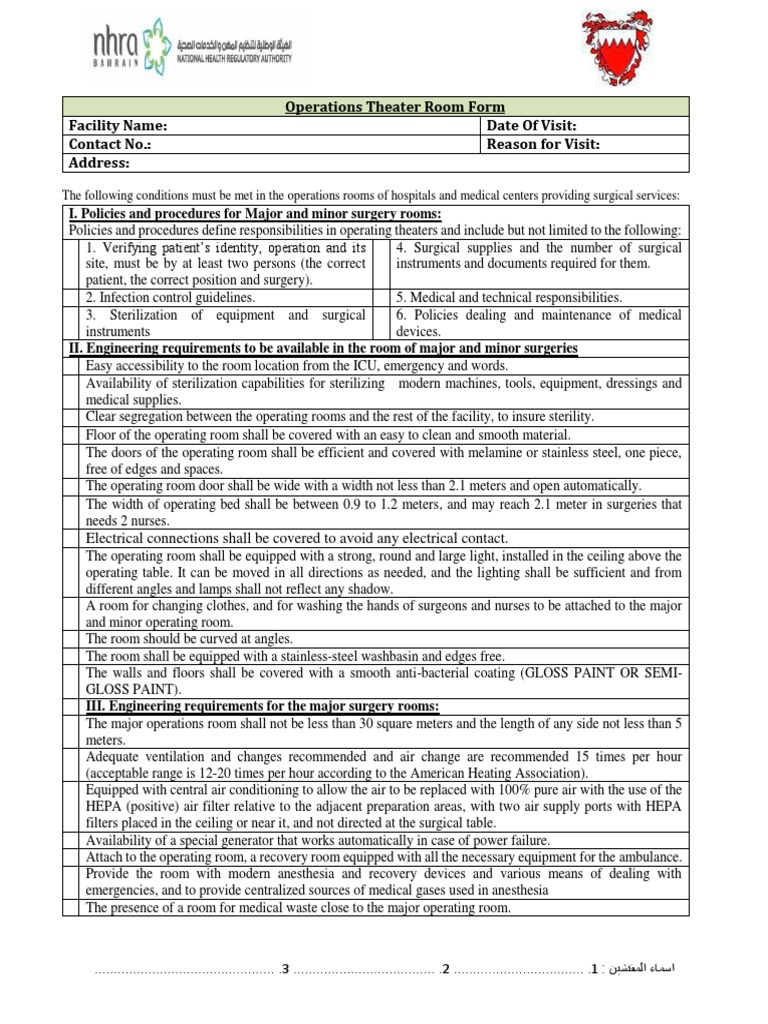 Operations Theater Room Form | PDF | Operating Theater | Surgery