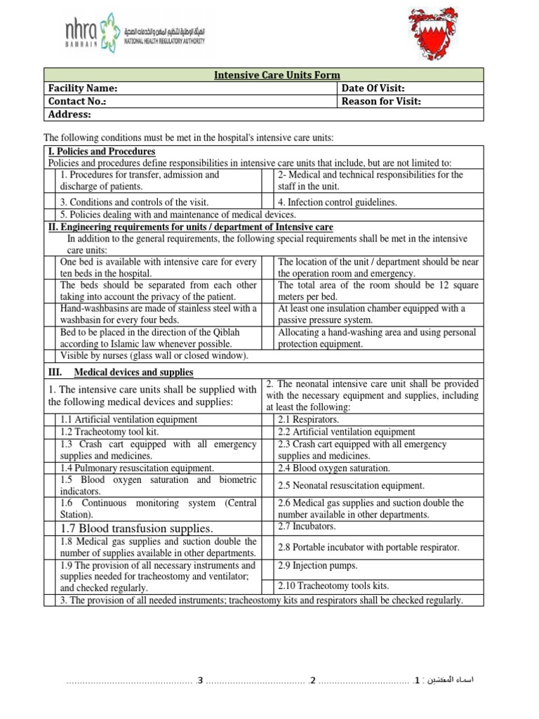 Intensive Care Units Form | PDF | Neonatal Intensive Care Unit ...