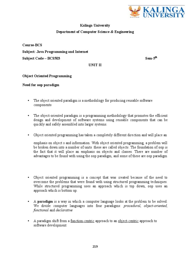 BCS 503 Java Programming and The Internet Notes Unit 2 | PDF | Class ...