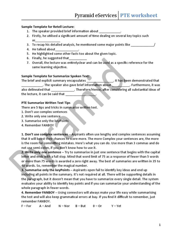 Pyramid Eservices: Pte Worksheet | Download Free PDF | Intensive ...