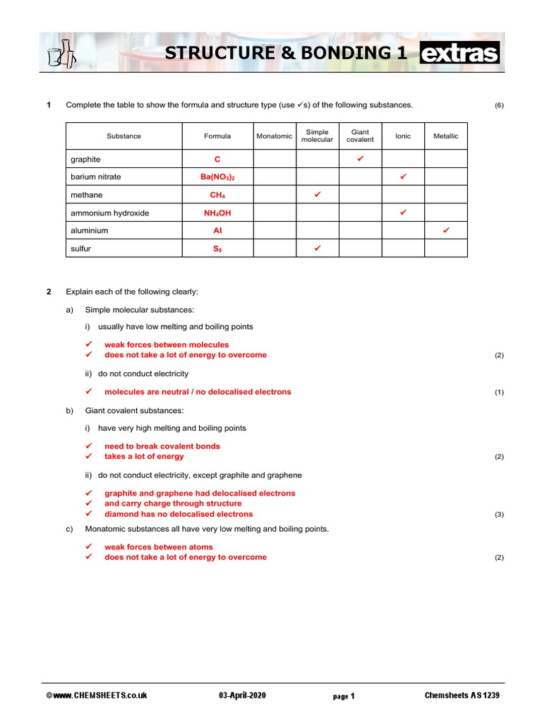 Structure & Bonding 1: © WWW - CHEMSHEETS.co - Uk 03-April-2020 ...