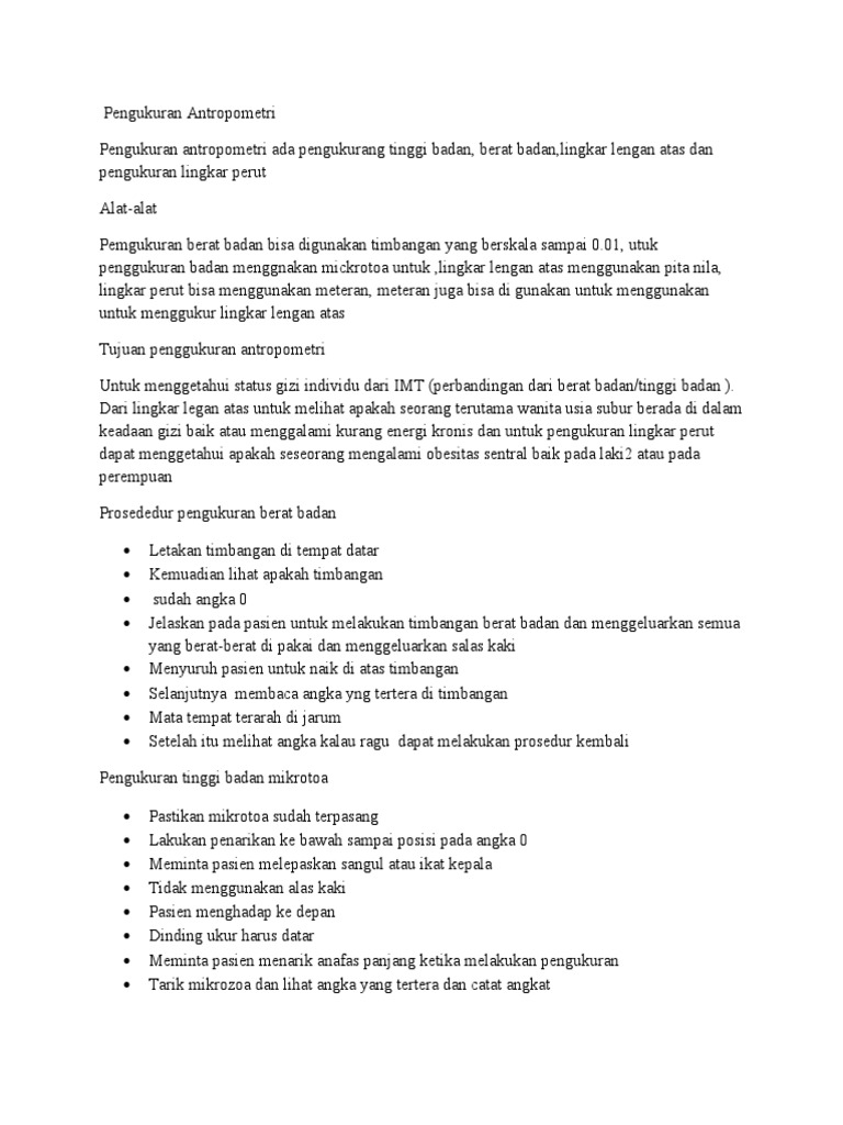 Panduan Pengukuran Antropometri | PDF