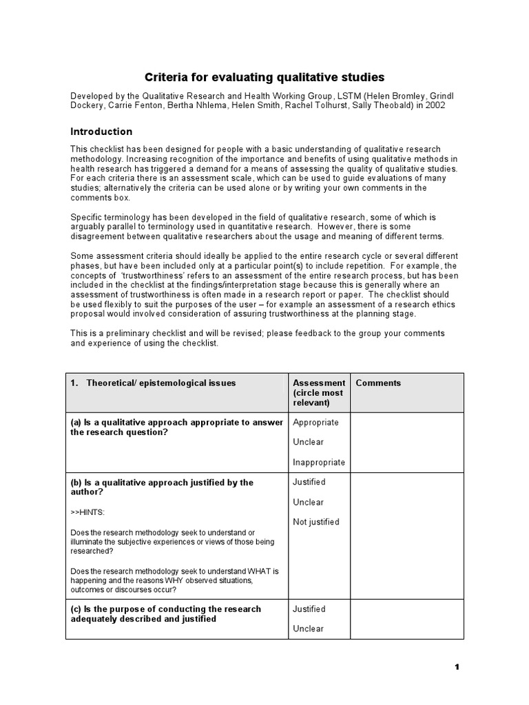 Criteria For Evaluation Qual Research | PDF | Qualitative Research ...
