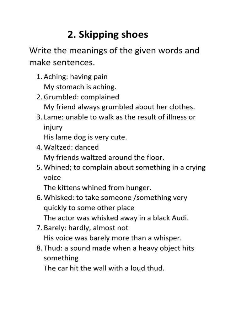 Skipping Shoes (Word Meanings) | PDF