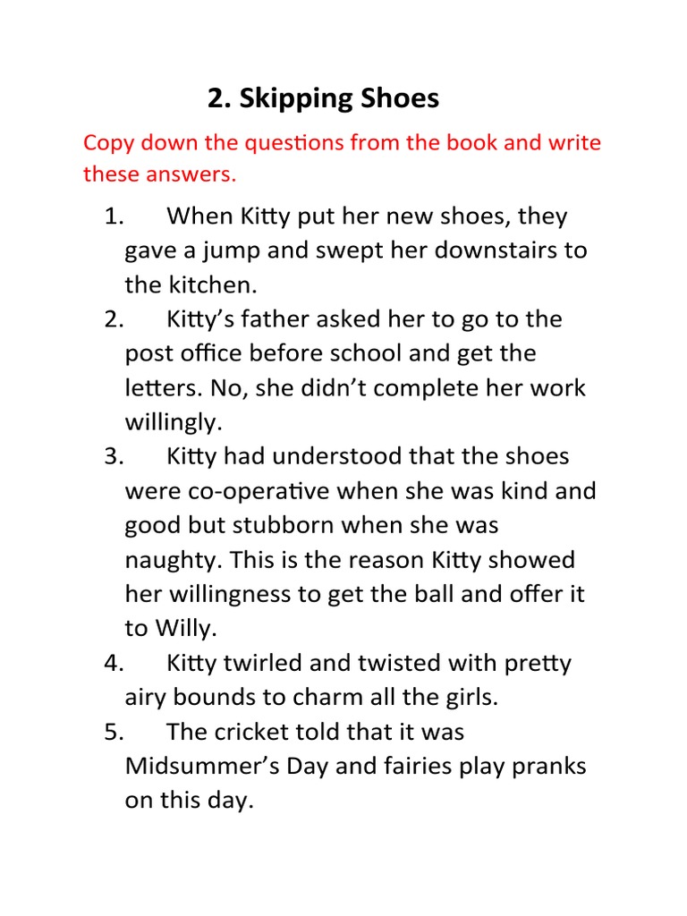 Skipping Shoes: Copy Down The Questions From The Book and Write These ...