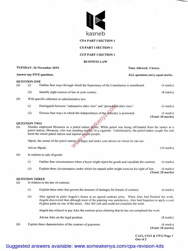 Business Law Past Papers 2015 2019 | PDF