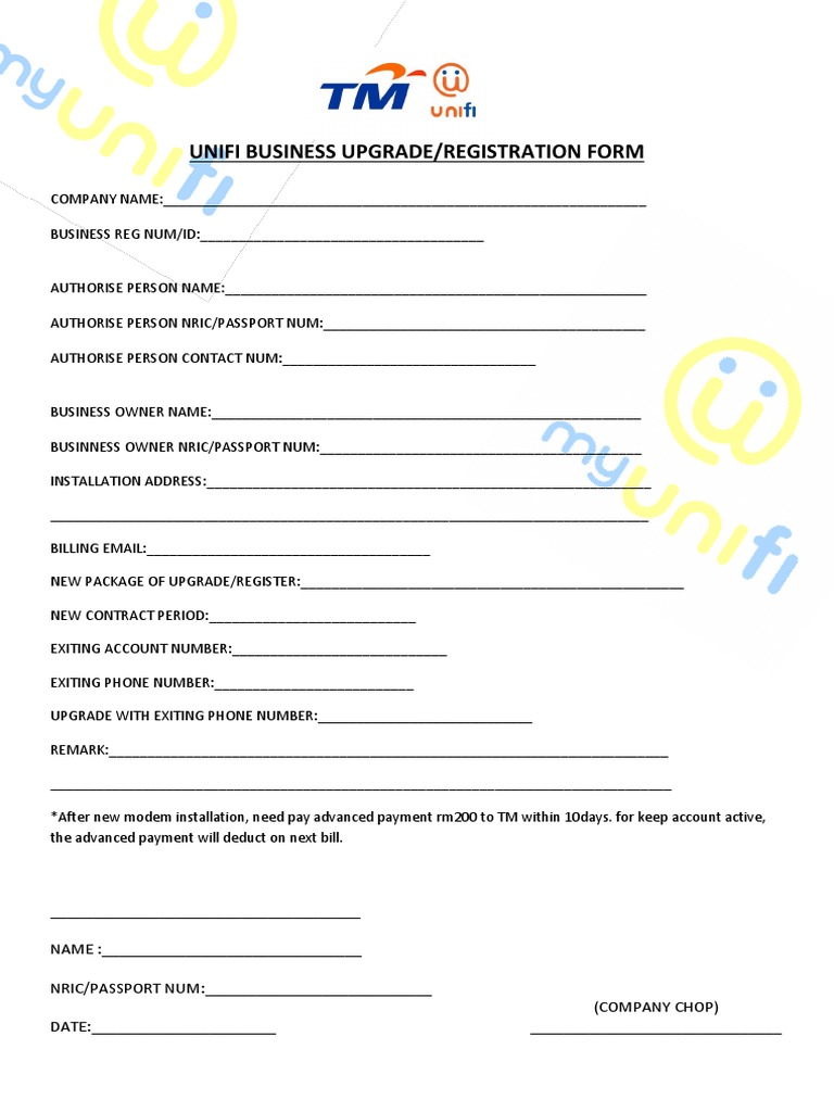 Unifi Business Upgrade Registration Form | PDF