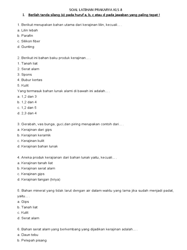 8 - Soal PTS PRAKARYA Kelas 8 Semester 1 | PDF