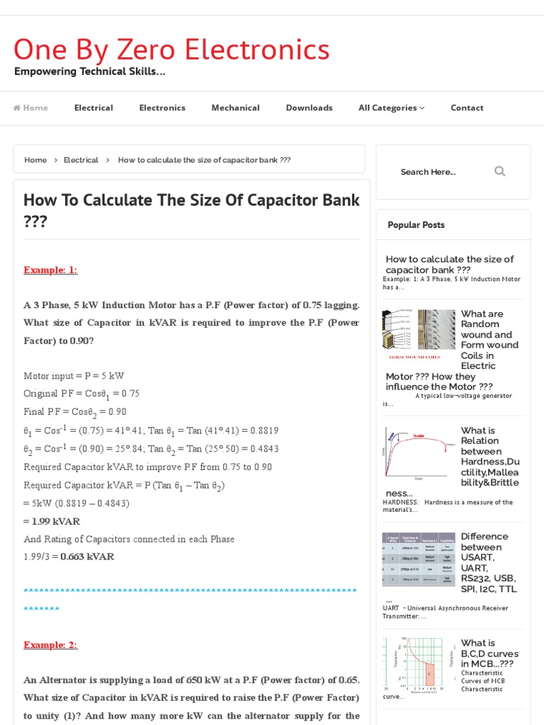 How To Calculate The Size of Capacitor Bank - One by Zero Electronics ...