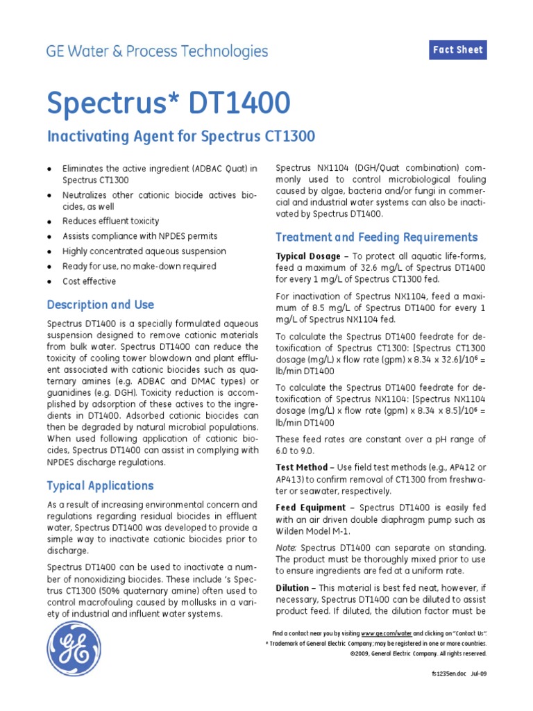 Spectrus DT1400: Inactivating Agent For Spectrus CT1300 | PDF | Clean ...