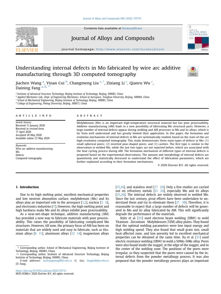 Understanding Internal Defects in Mo Fabricated by Wire Arc Additive ...