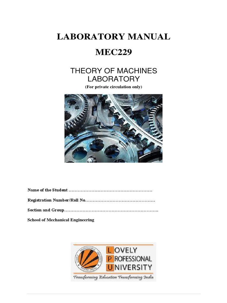 Laboratory Manual MEC229: Theory of Machines Laboratory | PDF ...