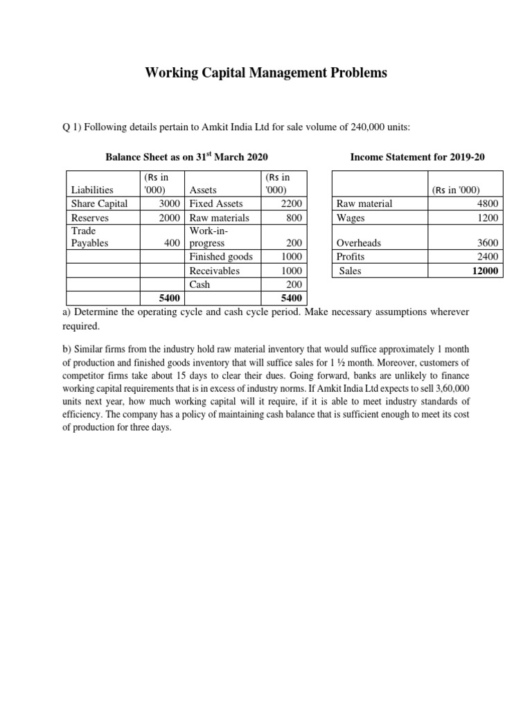 Working Capital Management Problems | PDF